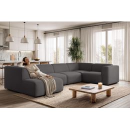 Wohnlandschaft OTTO HOME "Merid U-Form, B: 367 cm", grau (anthrazit), B:367cm H:70cm T:206cm, Struktur fein (100% Polyester);Samtoptik (100% Polyester);Samtcord (92% Polyester, 8% Polyamid), Sofas, Wohnlandschaft, jederzeit durch Module erweiterbar
