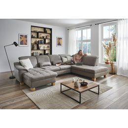 Wohnlandschaft DIE PLANBAR "PP-LA23145 U-Form", platin, B:341cm H:88cm T:243cm, 100% Polyester, Sofas, Wohnlandschaft, inkl. Kopfpolsterverstellung, Federkernpolsterung