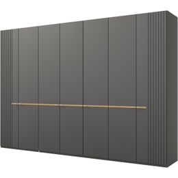Kleiderschrank Musterring "Isabelle", grau (graphit, dekor), Schr&auml;nke, Graphit-Dekor, B/H/T: 344,2cm x 236cm x 58cm, T&uuml;ren: 7 Stk. Lamellen im Korpus-Farbton, Hartfaserplatte, Holzwerkstoff, Kleiderschrank, Lamellen in Korpusfarbe, Griffe in silber, versch. Gr&ouml;&szlig;en und Farben, B:344,2cm H:236cm T:58cm