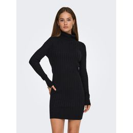 Strickkleid Only "ONLLOUIS LS ROLLNECK CABLE DRESS AT KNT", Damen, Gr. L, N-Gr, schwarz, Strick, Obermaterial: 50% Viskose, 27% Polyamid, 23% Nylon, unifarben, slim fit kurz, Kleider Strickkleid