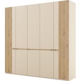Kleiderschrank Musterring "Isabelle", beige (champagner, dekor), B:246,3cm H:236cm T:58cm, Hartfaserplatte, Holzwerkstoff, Schr&auml;nke, Kleiderschrank, Lamellen in Eiche, Griffe in schwarz, verschiedene Gr&ouml;&szlig;en und Farben