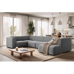 Wohnlandschaft OTTO HOME "Merid U-Form, B: 367 cm", grau (hellgrau), B:367cm H:70cm T:206cm, Struktur fein (100% Polyester);Samtoptik (100% Polyester);Samtcord (92% Polyester, 8% Polyamid), Sofas, Wohnlandschaft, jederzeit durch Module erweiterbar