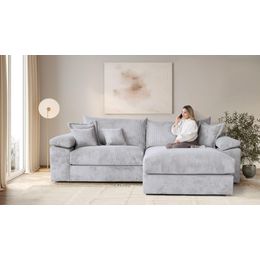 Ecksofa Home Affaire "Soft&Cosy XXL L-Form, B: 303 cm - OTTO. Verl&auml;ssliche Qualit&auml;t.", grau (hellgrau), B:303cm T:187cm, 100% Polyester, Sofas, Ecksofa, Mega-Sofa, Cord oder Chenille-Struktur, mit Federkern & 4 Zierkissen, Topseller