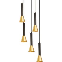 Searchlight H&auml;ngeleuchte "Signal 5Lt Multi-Drop Pendant - Black & Gold Metal", schwarz (schwarz und gold), 5, &Oslash; 37cm H: 28cm, 1 Stk., Leuchten, H&auml;ngeleuchte