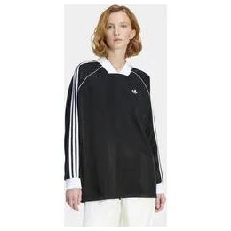 Langarmshirt Adidas ORIGINALS "3-STREIFEN JACQUARD LONGSLEEVE", Damen, Gr. XXL, schwarz, Obermaterial: 100% Polyester, V-Ausschnitt, Shirts Langarmshirt