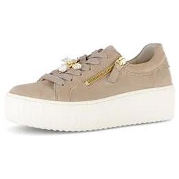Plateausneaker Gabor, Damen, Gr. 38, sand, goldfarben, Ziegenleder, Schuhe Plateausneaker, Freizeitschuh, Halbschuh, Schn&uuml;rschuh mit modischem Schmuckelement