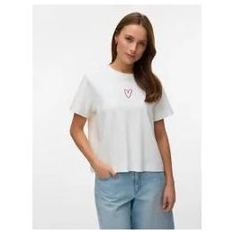 V&eacute;ro Moda Kurzarmshirt VERO MODA "VMSARA METTE SS TOP BOX JRS GA NOOS", Damen, Gr. M, snow wei&szlig; detail:rio rot heart, Jersey, Obermaterial: 100% Baumwolle, regular fit normal, Rundhals, Shirts, Baumwolle, regular fit