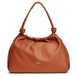 Hobo Tommy Hilfiger "TH SOFT LEATHER HOBO", Damen, Gr. B/H/T: 38cm x 29cm x 12cm, cognac, Leder, Taschen Hobo, Damen Handtasche, Schultertasche, Umh&auml;ngetasche mit goldfarbenem Logo