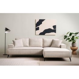 Ecksofa Home Affaire "TVINNU, L-Form, 275cm, in Cord und Leinenoptik", beige (hellbeige), B:275cm H:83cm T:173cm, Sofas, Ecksofa, wahlweise Recamiere rechts/links, schwarze F&uuml;&szlig;e, bequemer Sitzkomfort
