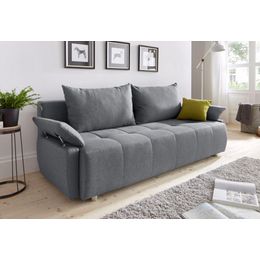 Schlafsofa Collection AB "3-Sitzer, Funtastic", grau (dungelgrau), B:212cm H:84cm T:96cm, Zierkissen: 100% Polyester;Struktur (100% Polyester);Kunstleder SOFTLUX;Microfaser PRIMABELLE (100% Polyester), Sofas, Schlafsofa, inkl. Bettfunktion, Bettkasten, Federkern, Frei im Raum stellbar, Topseller