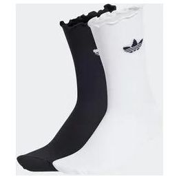 Sportsocken Adidas ORIGINALS "RUFFLE, 2 PAAR", Damen, Gr. L (43/45), wei&szlig;, schwarz, Obermaterial: 91% Polyamid, 5% Elasthan, 4% sonstige Fasern, Socken Sportsocken, f&uuml;r Erwachsene, mit R&uuml;schendetails hinten und am B&uuml;ndchen