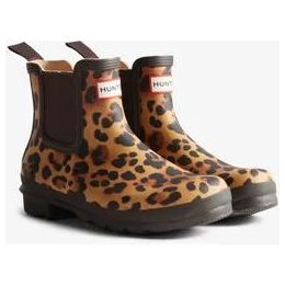 Gummistiefel Hunter "WOMENS ORIGINAL CHELSEA LEOPARD PRINT BO", Damen, Gr. 38, leopard print, chocolate braun, Gummi, Schuhe Gummistiefel, wasserdicht