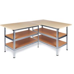 Werkbank ONDIS24 "Werkstatt Eckl&ouml;sung &raquo;Sparfuchs&laquo;", grau (grau, beige), B:180cm H:92cm T:120cm, MDF, Metall, Spanplatte, Werkb&auml;nke, 180 x 120 x 85 (H) cm, bis 320 kg belastbar, Arbeitsplatte 25 mm
