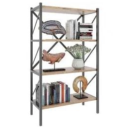 Standregal Vcm "Holz Metall Stand Regal B&uuml;ro B&uuml;cher Insasi 4fach", braun (honig, eiche), B:66cm T:34cm, Regale, Standregal