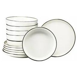 Tafelservice Creatable "Nordic Festive, Service 12-tlg.", creme, 12, Steinzeug, Geschirr-Sets, Tafelservice, Teller Set, Minimalistisches Design, Dezente goldene Akzente