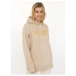 Hoodie Zwillingsherz "Smile Sparkle", Damen, Gr. L/XL, hellbeige, Sweatware, Obermaterial: 50% Baumwolle, 50% Polyester, Sweatshirts Hoodie, gl&auml;nzender Print, Fronttasche, Kapuze, Daumenloch