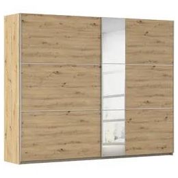 Schwebet&uuml;renschrank Rauch "Kleiderschrank Schrank Garderobe TOPSELLER ASTANA", braun (eiche artisan), B:261cm H:210cm T:59cm, Holzwerkstoff, Schr&auml;nke, Schwebet&uuml;renschrank, mit 3 Spiegelelementen, Metallgriffleisten alufarbig MADE IN GERMANY