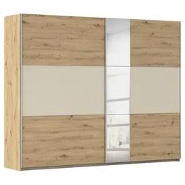 Schwebet&uuml;renschrank Rauch "Kleiderschrank Schrank Garderobe TOPSELLER ASTANA", braun (eiche artisan, champagner), B:261cm H:210cm T:59cm, Holzwerkstoff, Schr&auml;nke, Schwebet&uuml;renschrank, mit 3 Spiegelelementen, Metallgriffleisten alufarbig MADE IN GERMANY