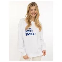 Hoodie Zwillingsherz "Smile Smile Smile", Damen, Gr. S/M, wei&szlig;, Sweatware, Obermaterial: 50% Baumwolle, 50% Polyester, Sweatshirts Hoodie, Rundhals, Stickerei in Neon, fr&ouml;hliche Botschaft