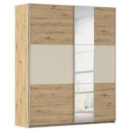 Schwebet&uuml;renschrank Rauch "Kleiderschrank Schrank Garderobe TOPSELLER ASTANA", braun (eiche artisan, champagner), B:175cm H:210cm T:59cm, Holzwerkstoff, Schr&auml;nke, Schwebet&uuml;renschrank, mit 3 Spiegelelementen, Metallgriffleisten alufarbig MADE IN GERMANY