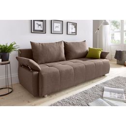 Schlafsofa Collection AB "3-Sitzer, Funtastic", braun (macchiato), B:212cm H:84cm T:96cm, Zierkissen: 100% Polyester;Struktur (100% Polyester);Kunstleder SOFTLUX;Microfaser PRIMABELLE (100% Polyester), Sofas, Schlafsofa, inkl. Bettfunktion, Bettkasten, Federkern, Frei im Raum stellbar, Topseller