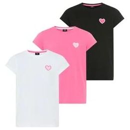 H.I.S. T-Shirt H.I.S "3er Pack H.I.S Shirts mit Stickerei f&uuml;r M&auml;dchen", M&auml;dchen, Gr. 176/182, pink, schwarz, wei&szlig;, Single Jersey, Obermaterial: 100% Baumwolle, bestickt, Basic, Rundhals, Shirts T-Shirt, f&uuml;r M&auml;dchen, Kurzarm, Basic Passform, aus Baumwolle