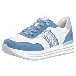 Plateausneaker Remonte, Herren, Gr. 40, wei&szlig;, blau, Lederimitat, unifarben mit Farbeinsatz, Schuhe Plateausneaker, Halbschuh, Schn&uuml;rschuh mit Metallicdetails und Softfu&szlig;bett
