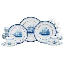 Kombiservice Creatable "Segelschiff, Service 30-tlg.", blau, 30, Steingut, Geschirr-Sets, Kombiservice, Elegante Fahnenform, Schiffsdekor