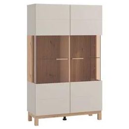 Highboard Home Affaire "Essex, Hochkommode, Vitrine, Glasvitrine, Kombi-Highboard", kaschmir, B:90cm H:146,5cm T:35cm, Holzwerkstoff, Kunststoff, MDF, Metall, Sideboards, Highboard, Modernes Highboard in Kaschmir mit Glasfront & Lamellen-Optik