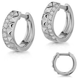 Paar Creolen Firetti "Schmuck Geschenk Silber 925 Ohrschmuck Ohrringe", silberfarben, kristallwei&szlig;, kristallwei&szlig;, Ohrringe, Damen, 13,3mm, Silber 925 (Sterlingsilber), Made in Germany - mit Zirkonia (synth.)