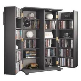 Media-Regal Vcm "Holz Schrank CD DVD Regal abschlie&szlig;bar Engalo XL", schwarz (anthrazit), B:60cm T:31cm, Regale