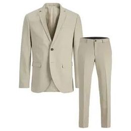 Jack & Jones Anzug JACK & JONES "JPRFRANCO Extra schmal, pflegeleicht, stilvoll mit fallendem Revers", Herren, Gr. 48, N-Gr, aluminum, Web, Obermaterial: 78% Polyester, 17% Viskose, 5% Elasthan, unifarben, slim fit, Anz&uuml;ge, Materialmix, slim fit, Topseller