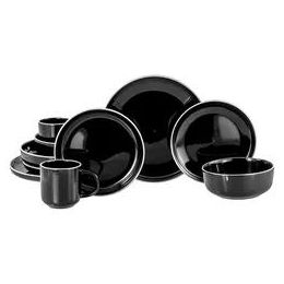 Kombiservice Creatable "Nordic Gourmet, Service 10-tlg.", schwarz, 10, Steinzeug, Geschirr-Sets, Kombiservice, Minimalistisches Design, Gl&auml;nzende Glasur, Nordische &Auml;sthetik