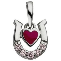 Kettenanh&auml;nger Jobo "Anh&auml;nger Hufeisen Herz 9,1 mm", silber 925, rosa, Schmuckanh&auml;nger, M&auml;dchen, Silber 925 (Sterlingsilber), Kettenanh&auml;nger, 925 Silber mit 5 rosa Zirkonia