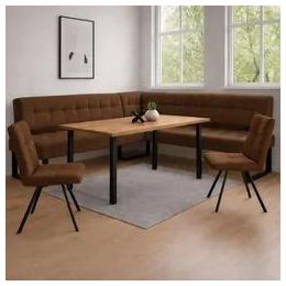 Eckbankgruppe Home Affaire "Mia Essecke, Sitzgruppe, Eckbankgruppe, K&uuml;chenbankgruppe", terra, terra, schwarz, B:207cm H:61cm T:167cm, Holzwerkstoff, Massivholz, Metall, Polyester, Sitzm&ouml;bel-Sets, Eckbankgruppe, Eckbank mit Wellenfederung; Tisch in Eiche massiv