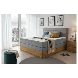 Boxspringbett Home Affaire "Evelina, Doppelbett, Polsterbett, Komfortbett, 160 & 180 cm", blaugrau, B:184cm L:210cm, 94% PES, 6% Nylon, Komplettbetten, Boxspringbett, inkl. 6 cm Topper, zwei Bettk&auml;sten, Taschen-Federkernmatratze in H3
