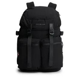 Freizeitrucksack Tommy Hilfiger "TH TRAVEL FLAP BACKPACK", Gr. B/H/T: 32cm x 46cm x 14cm, schwarz, Textil, Rucks&auml;cke Freizeitrucksack, Unisex Reiserucksack, Travel-Rucksack mit gepolsterten Tragegurten