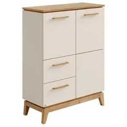 Highboard Paidi "STIENE in Beige oder Grau, 2 Schubladen und 2 T&uuml;ren mit Soft-Close", cashmere, beige, eiche massiv, B:95cm H:123cm T:40cm, Holzwerkstoff, Massivholz, Sideboards, Highboard, stabiles Regal mit Massivholz, Standregal, gepr&uuml;fte Qualit&auml;t