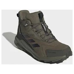 Wanderschuh Adidas TERREX "TERREX ANYLANDER LEATHER MID CLIMAPROOF", Damen, Gr. 47, olive strata, core schwarz, shadow olive, Leder, Textil, Schuhe Wanderschuh, wasserdicht und aus Leder