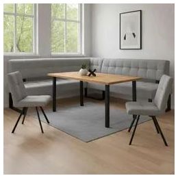 Eckbankgruppe Home Affaire "Mia Essecke, Sitzgruppe, Eckbankgruppe, K&uuml;chenbankgruppe", hellgrau, hellgrau, schwarz, B:207cm H:61cm T:167cm, Holzwerkstoff, Massivholz, Metall, Polyester, Sitzm&ouml;bel-Sets, Eckbankgruppe, Eckbank mit Wellenfederung; Tisch in Eiche massiv