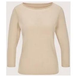 Madeleine Mode Longpullover MADELEINE "Feinstrickpullover Basic-Pullover mit Rollkante", Damen, Gr. 40/42, beige (beige, melange), Obermaterial: 46% Modal CMD. 40% Polyacryl PAN. 14% Polyamid PA., Modern, gerade, U-Boot-Ausschnitt, Pullover Longpullover, Eleganter U-Boot-Ausschnitt