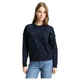 Sweatshirt Tom Tailor DENIM, Damen, Gr. S, navy pink heart embroidery, Sweatware, Obermaterial: 100% Baumwolle, bedruckt, loose fit normal, Rundhals, Rippb&uuml;ndchen, Sweatshirts Sweatshirt, mit All-Over Print