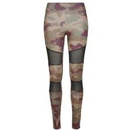 Leggings Urban Classics "Urban Classics Damen Ladies Camo Tech Mesh Leggings", Damen, Gr. S, US-Gr&ouml;&szlig;en, rotwood camo, 77% Polyester, 23% Elasthan, skinny fit, Hosen Leggings