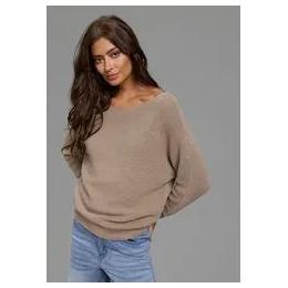 3/4 Arm-Pullover Laura Scott "im sommerlichen Look", Damen, Gr. 48/50, gold, Strick, Obermaterial: 80% Baumwolle, 20% metallisierte Faser (LUREX), unifarben, figurumspielend h&uuml;ftlang, U-Boot-Ausschnitt, Rippb&uuml;ndchen, Pullover, mit Glitzergarn und in l&auml;ssigem Schnitt