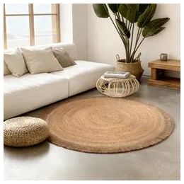 Teppich Hanse Home "Nuru", natur, gold, H:7mm &Oslash;:200cm, Jute, Teppiche, Teppich, Jute, Handgemacht, Rund, Fransen, Wohnzimmerteppich, Naturteppich