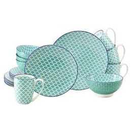 Kombiservice Creatable "Mediterran, Service 16-tlg.", petrol, 16, Steinzeug, Geschirr-Sets, Kombiservice, Mediterraner Flair, Traditionell keramische Motive