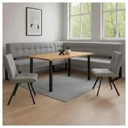 Eckbankgruppe Home Affaire "Mia Essecke, Sitzgruppe, Eckbankgruppe, K&uuml;chenbankgruppe", hellgrau, hellgrau, schwarz, B:207cm H:61cm T:167cm, Holzwerkstoff, Massivholz, Metall, Polyester, Sitzm&ouml;bel-Sets, Eckbankgruppe, Eckbank mit Wellenfederung; Tisch in Eiche massiv