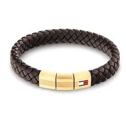 Lederarmband Tommy Hilfiger "ROUND BRAIDED BRACELET", braun, gelbgoldfarben, rot, blau, wei&szlig;, Armb&auml;nder, Herren, 19cm, Edelstahl Leder, Edelstahl, Leder, Lederarmband, Emaille
