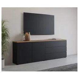 Sideboard OTTO HOME "Modo, Breite 200 cm, moderne grifflose Kommode 2T&uuml;ren/3 SK", schwarz, eiche mauvella, schwarz, B:200cm H:68cm T:34,5cm, FSC-zertifizierter Holzwerkstoff, Melamin, Sideboards, Sideboard, Schubladenkommode mit viel Stauraum, Einlegeb&ouml;den verstellbar