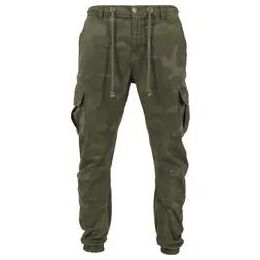 Cargohose Urban Classics "Urban Classics Herren Camo Cargo Jogging Pants", Damen, Gr. 32, Normalgr&ouml;&szlig;en, olive camouflage, 98% Baumwolle, 2% Elasthan, normal, Hosen Cargohose